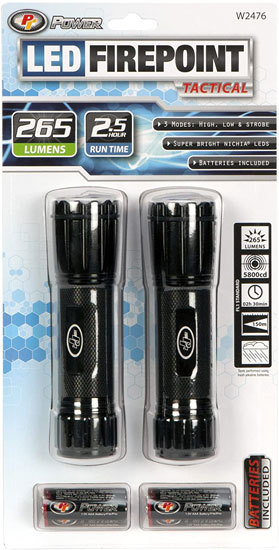 TACTICAL LED FIREPOINT FLASHLIGHT 2PK W/ BATTERIES