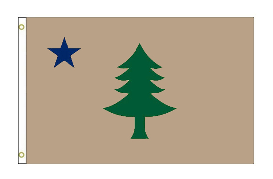 THE ORIGINAL MAINE FLAG 1901 TAN PINE TREE AND STAR 3'X5'