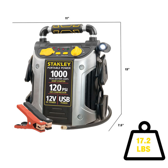 Departments STANLEY 1000 AMP PORTABLE JUMP STARTER W AIR COMPRESSOR